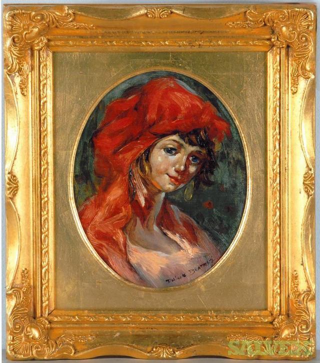 Oil Painting "Girl Panuela Rojo" by Dulce Beatriz | Salvex